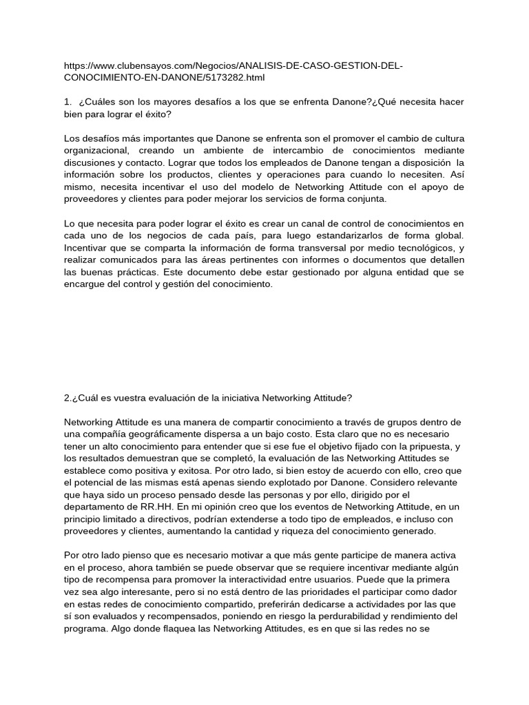 Caso Danone | PDF | Conocimiento | Conocimiento administrativo