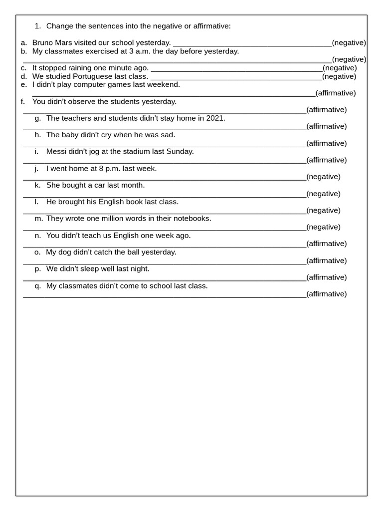 Convert Sentences to Negative Form | PDF