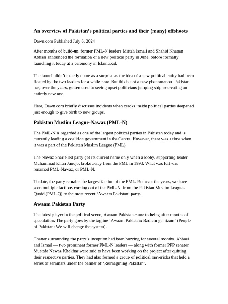 Overview of Pakistan Political Parties | PDF