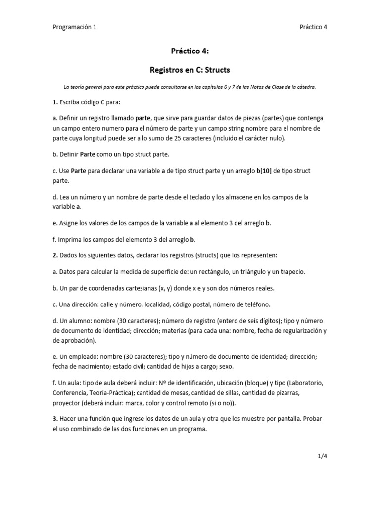 Práctico 4: Registros en C: Structs: 1. Parte | PDF | Índice de masa corporal | Ingeniería de ...