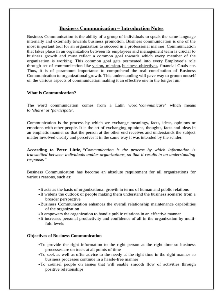 Business Communication notes | PDF | Communication | Nonverbal ...