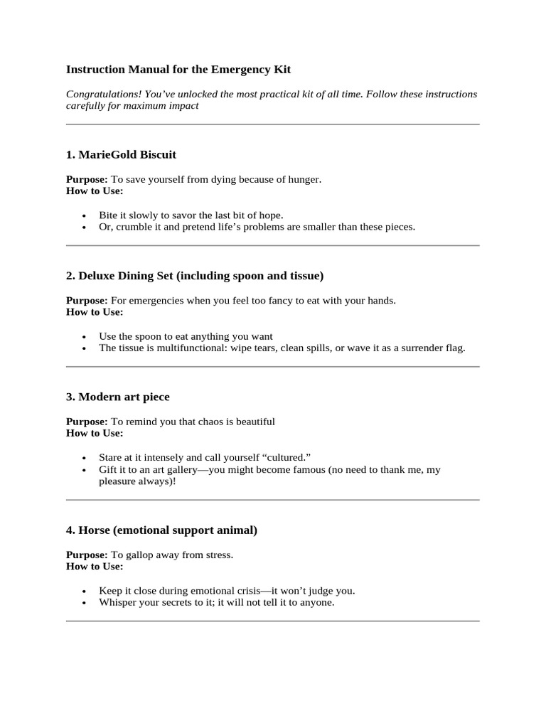 Instruction Manual For The Emergency Kit | PDF