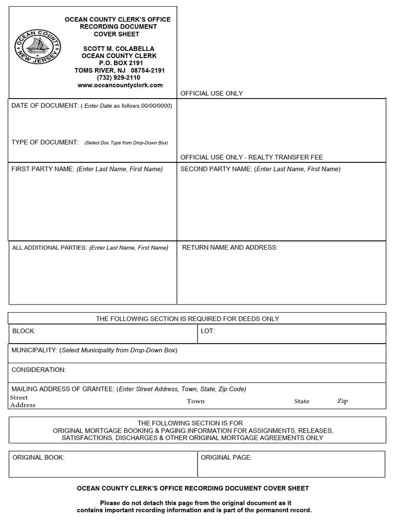OC Clerk's Office - DEED Cover Sheet | PDF