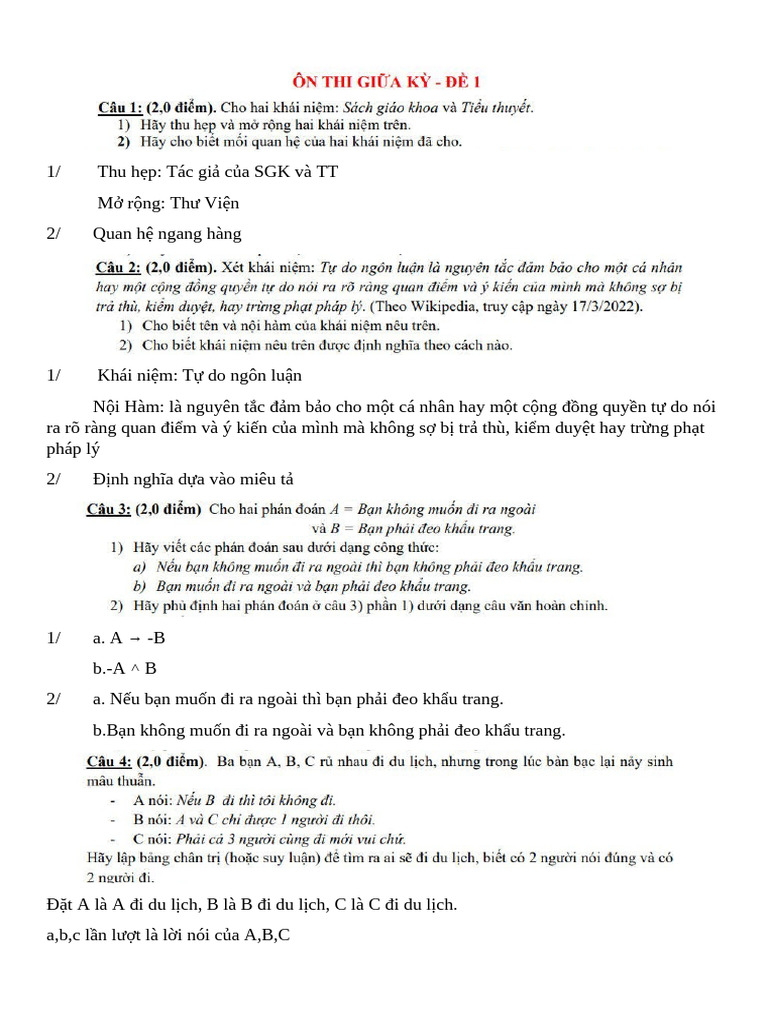 Đề 1 Logic ghk | PDF