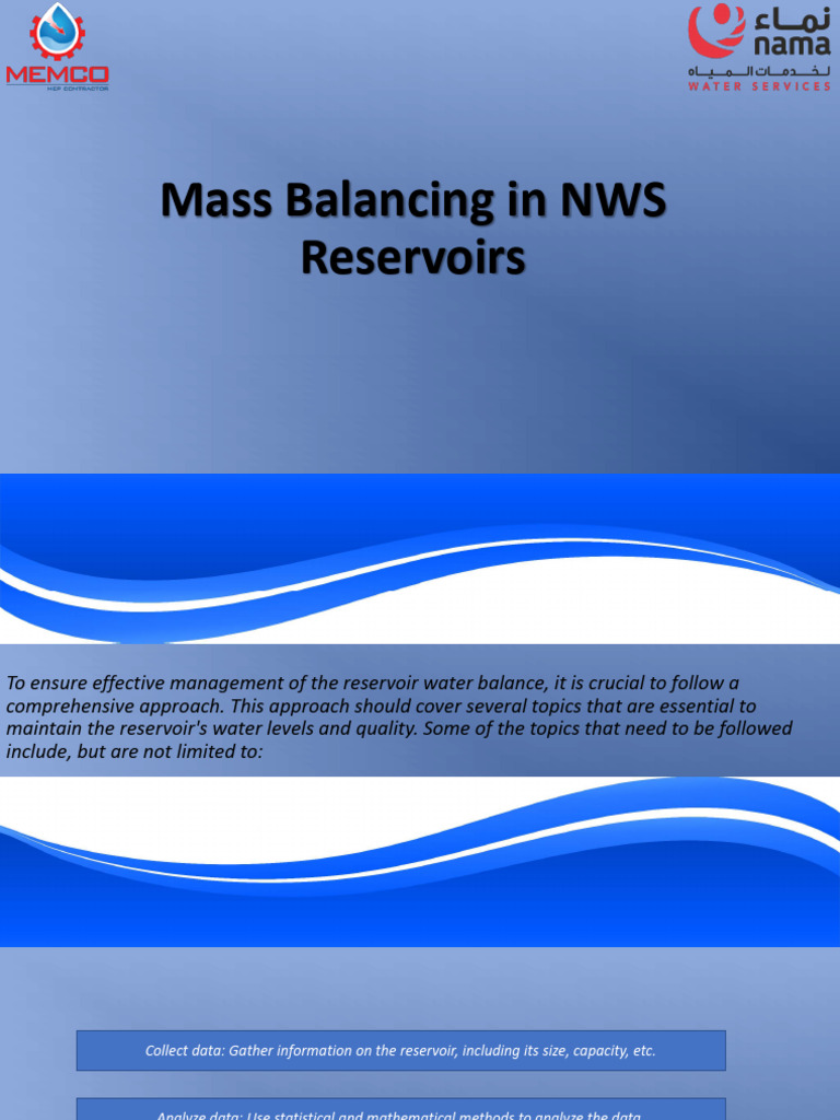 Reservoir Mass Balancing Procedures | PDF | Flow Measurement | Pump