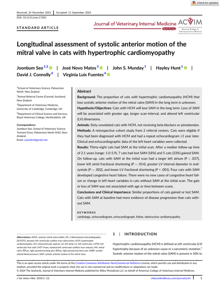 Longitudinal Assessment of Systolic Anterior Motion of The Mitral Valve ...
