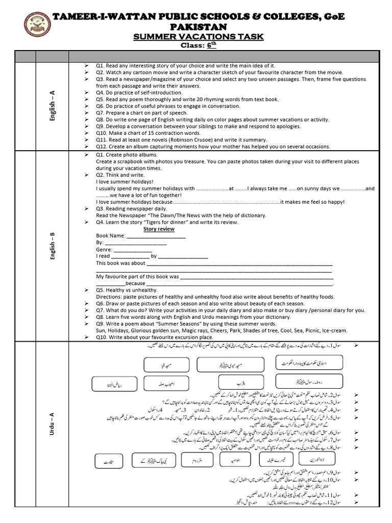 Summer Vacation Task 6th & 7th July, 2024 | PDF