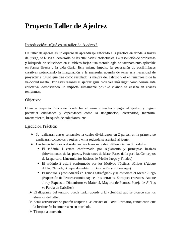 Proyecto Taller de Ajedrez | PDF