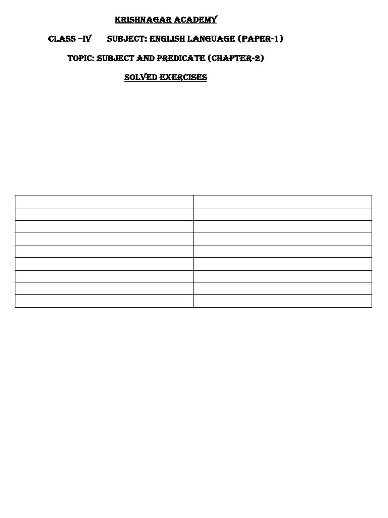 Subject and Predicate Exercises | PDF