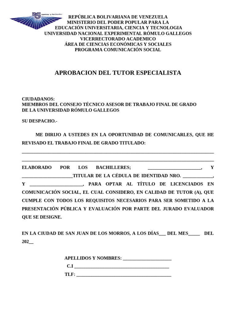 MODELO CARTA APROBACION TUTOR | PDF