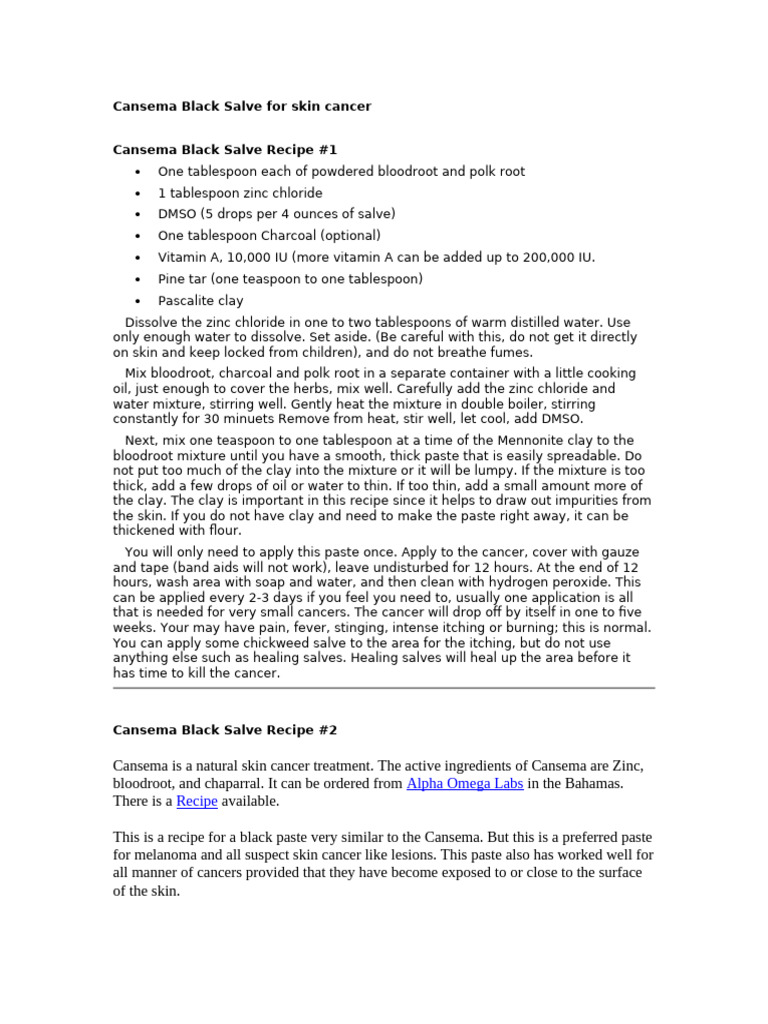Cansema Black Salve Recipe and Use | PDF | Water