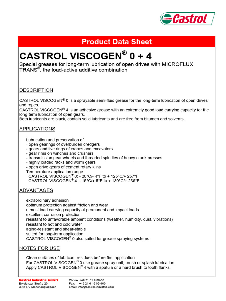 FT Castrol Optimol VISCOGEN 4 | PDF | Gear | Lubricant