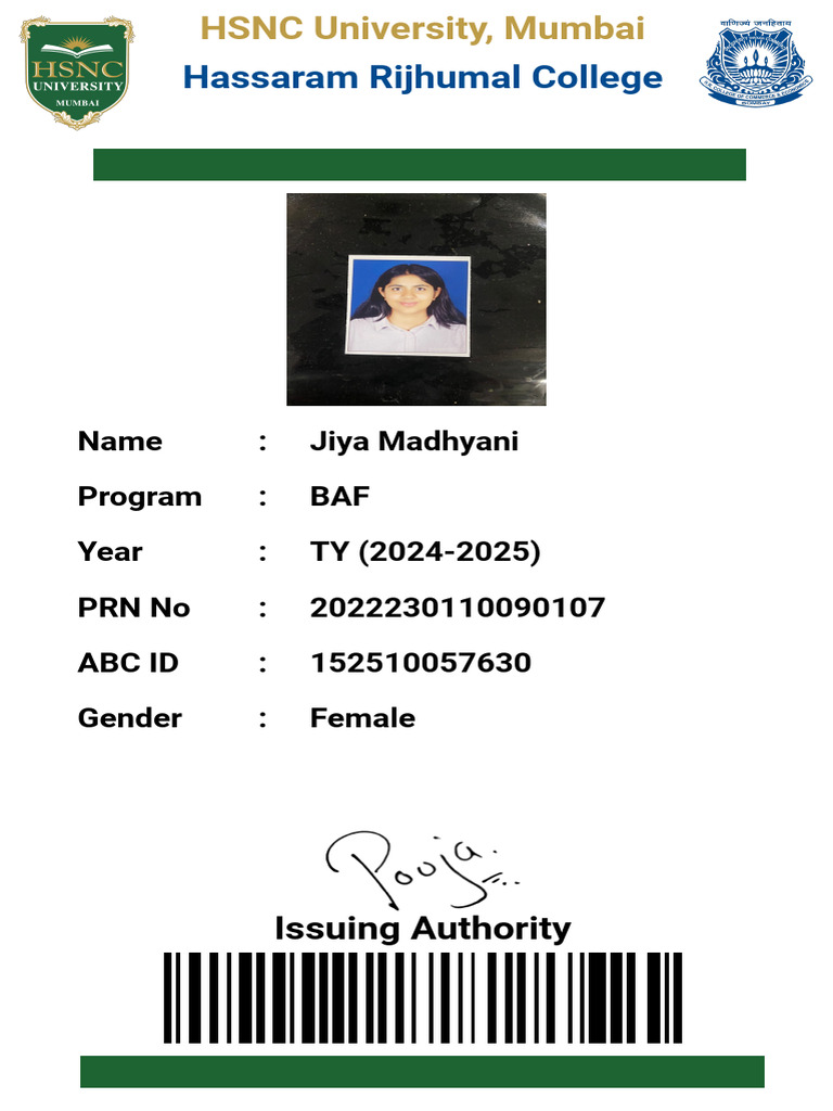 Jiya Madhyani Id Card | PDF