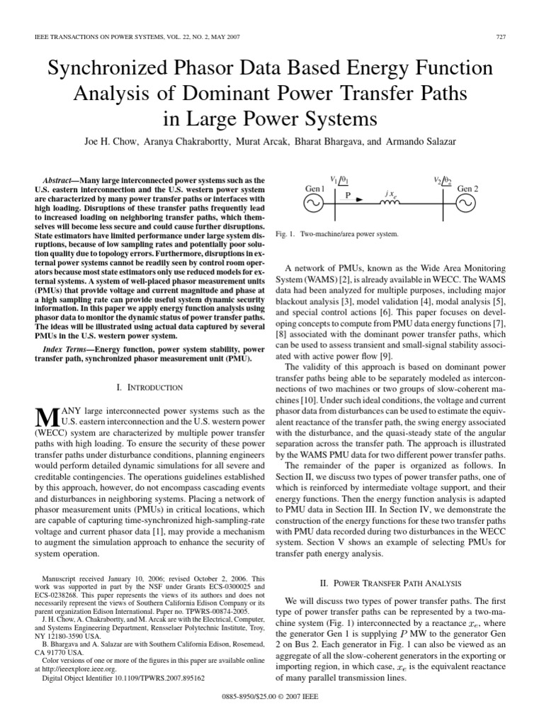 Synchronized Phasor Data Based Energy Function Analysis of Dominant Power Transfer Paths in ...
