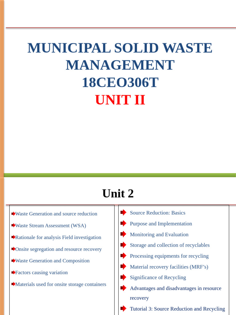 18CEO306T_MSWM_Unit2 | PDF | Recycling | Waste Management
