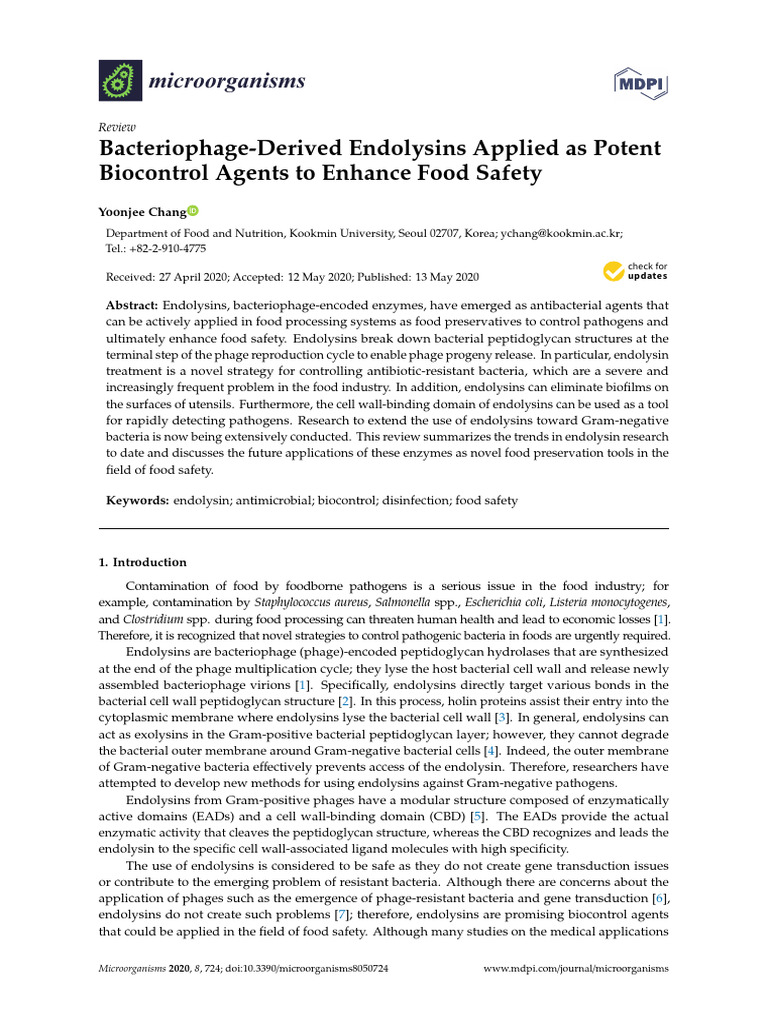 Bacteriophage-Derived Endolysins Applied as Potent Biocontrol Agents to Enhance Food Safety ...