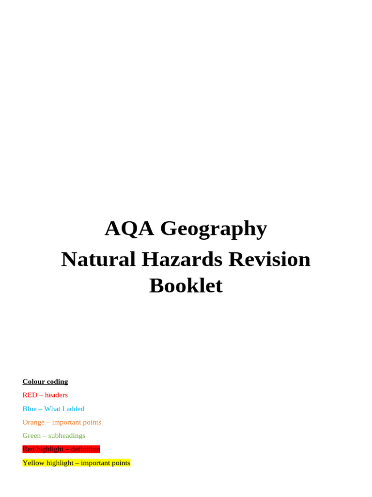 Hazards Revision Booklet | PDF | Volcano | Tropical Cyclones