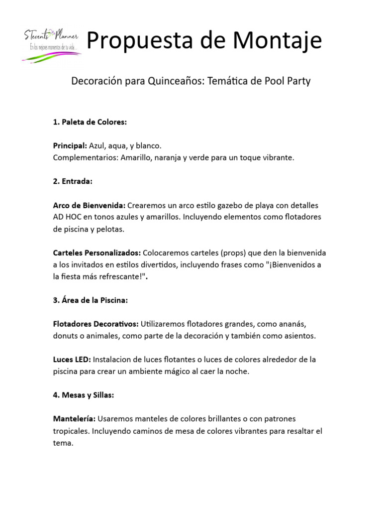 Propuesta de Montaje Tematica de Pool Party 2 | PDF