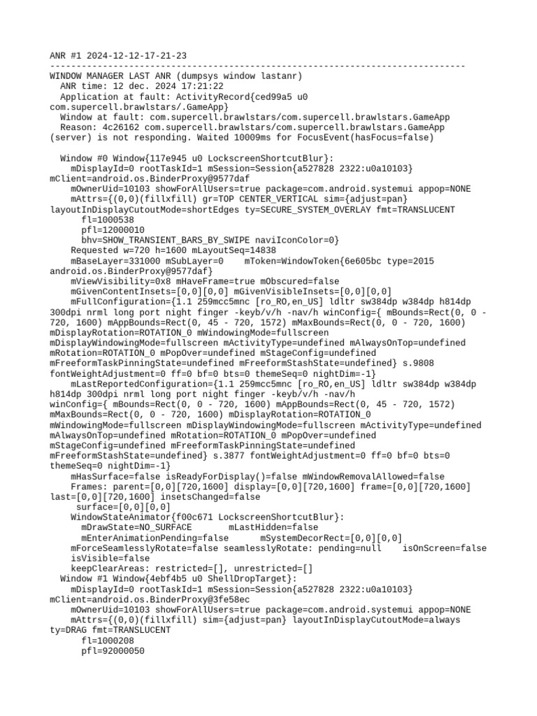 Dumpsys ANR WindowManager | PDF | Embedded Linux Distributions | Computing