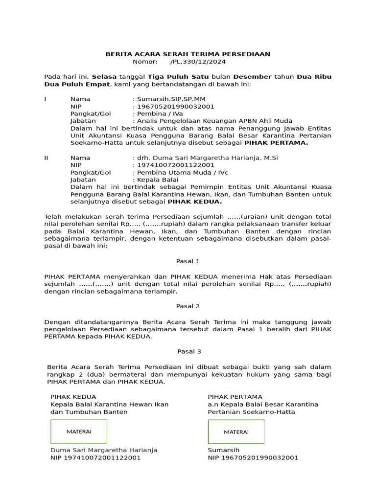 BAST Persediaan 1 | PDF