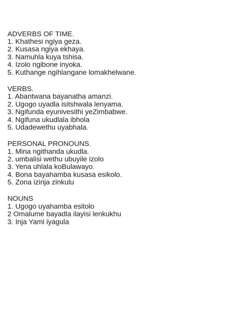 Ndebele Presentation V, AOT, P, N, ADJC | PDF