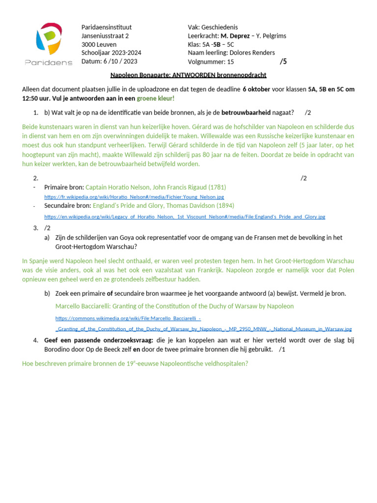 Antwoorden Opdracht Napoleon | PDF