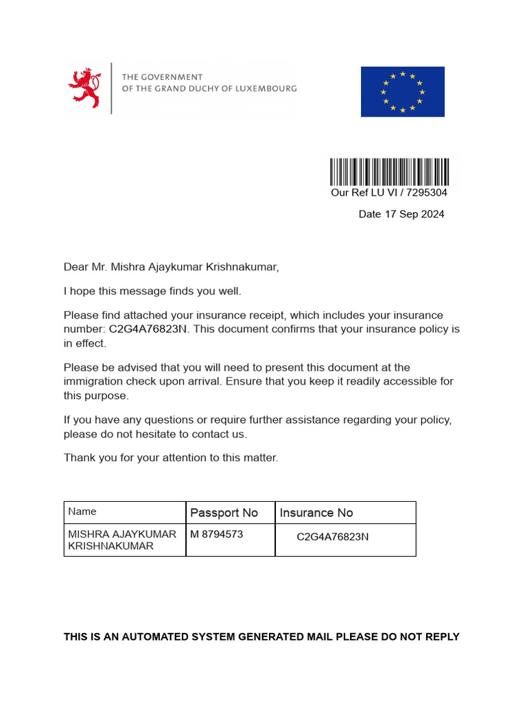 Insurance Receipt - Policy Number - C2G4A76823N | PDF