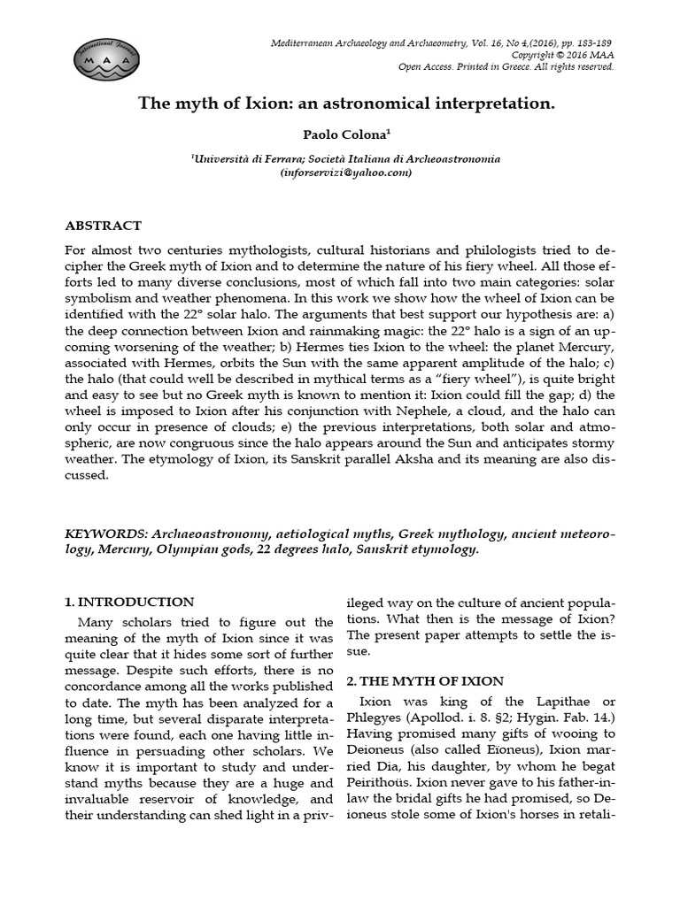 Paolo Colona - The Myth of Ixion-An Astronomical Interpretation | PDF ...