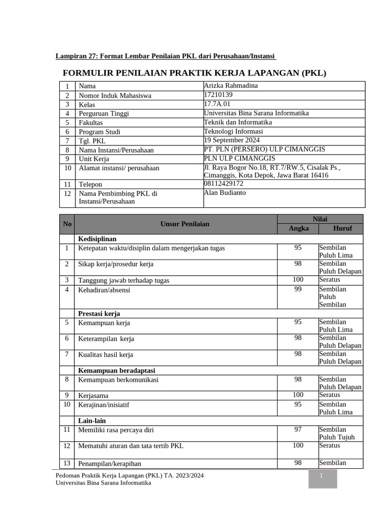 SURAT PKL LENGKAP | PDF