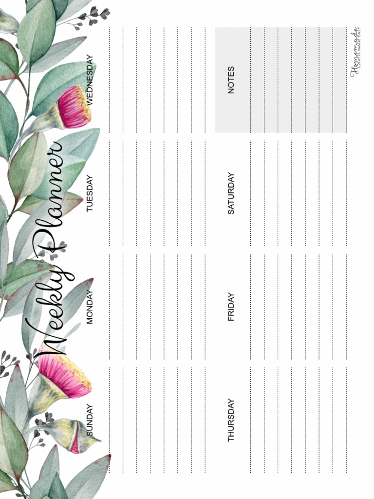 Weekly Calendar Landscape Blocks Eucalyptus | PDF
