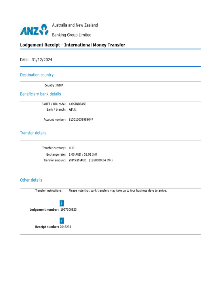 ANZ Bank Money-Transfer-Receipt | PDF
