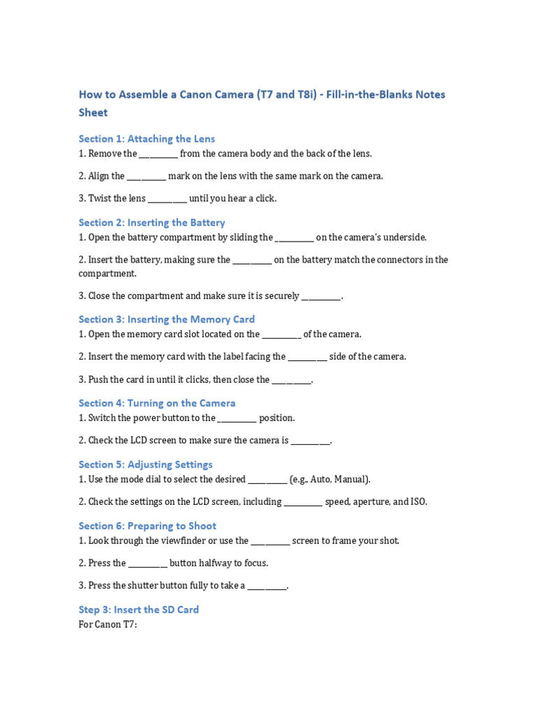 Canon T7 T8i Assembly Steps | PDF