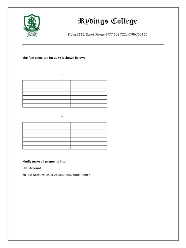 Rydings College 2024 Fees Structure | PDF