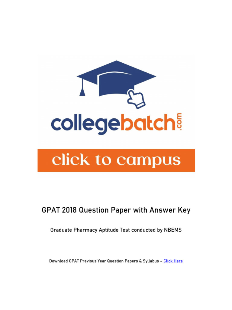 GPAT 2018 Question Paper With Answer Key | PDF | Intermolecular Force | Tablet (Pharmacy)