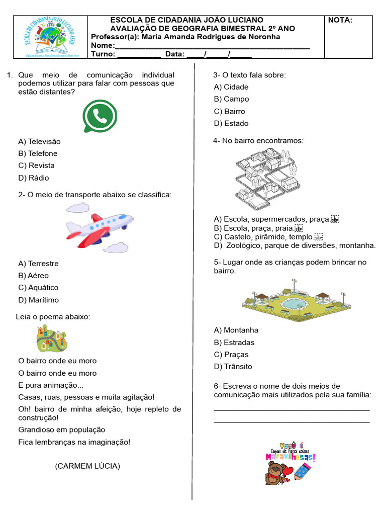 Prova de Geografia 2 Ano | PDF