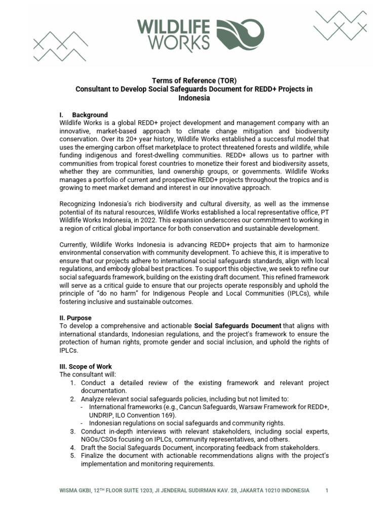 PT WWI - Social Safeguards Terms of Reference Final | PDF | Conservation Biology | Biodiversity