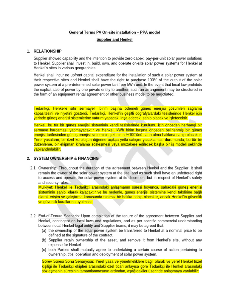 PV - PPA General Contract Terms | PDF