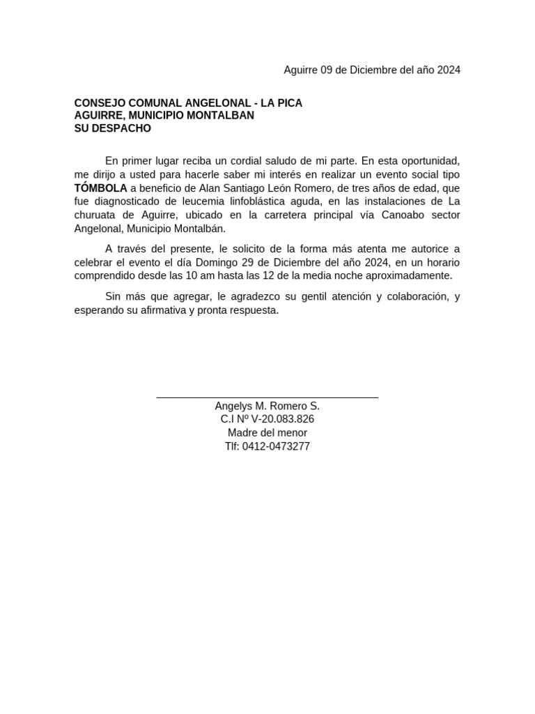 Solicitud de Permiso A La Concejo Comunal | PDF