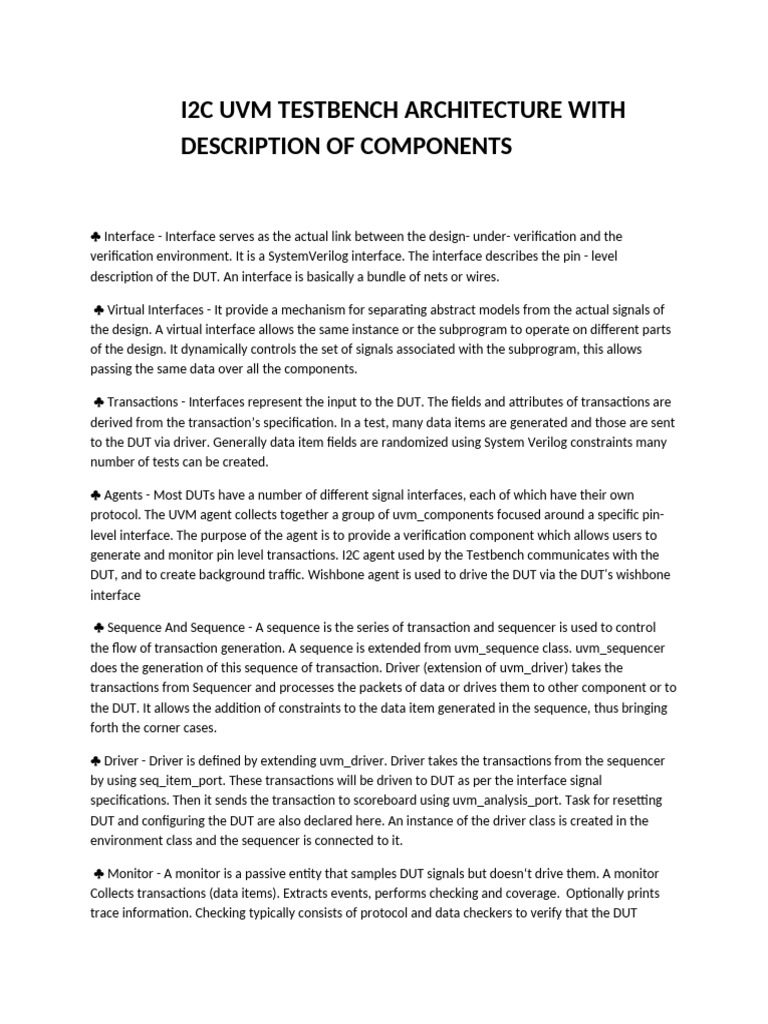 I2c Uvm Testbench Architecture | PDF | Computing | Information Technology