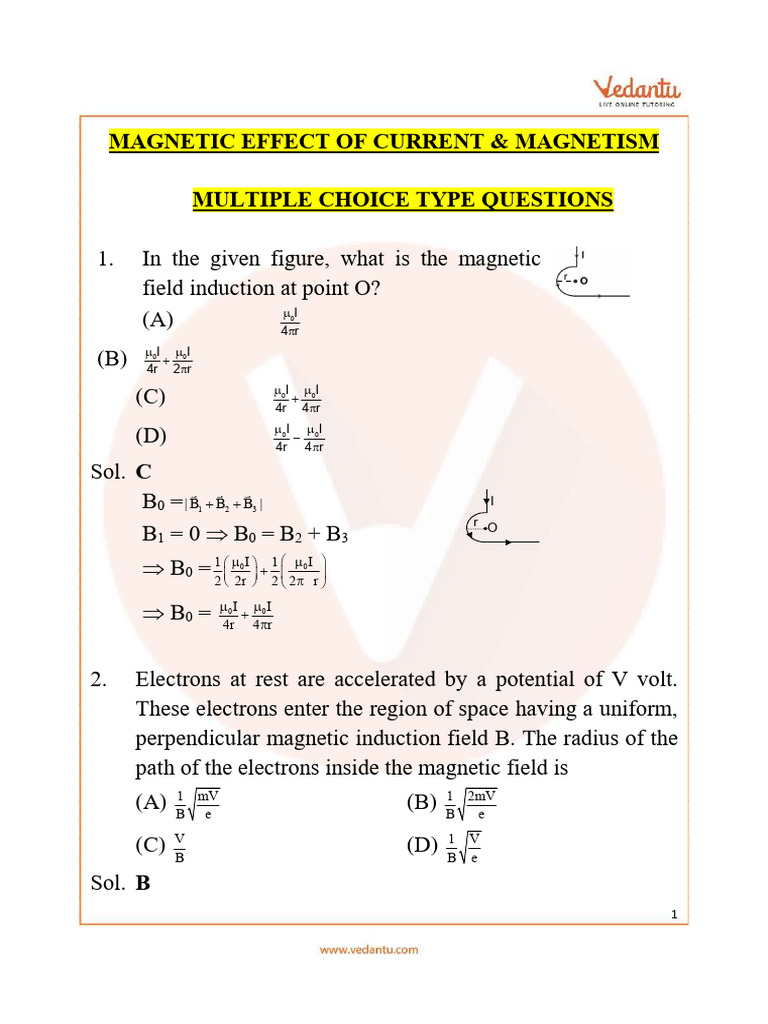 Magnetic Effects of Current and Magnetism JEE Main Questions FREE PDF | PDF | Force | Magnetic Field