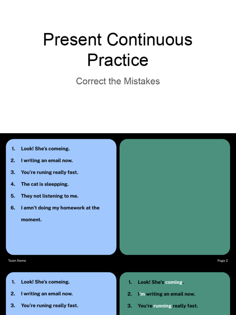 Present Continuous Error Correction | PDF