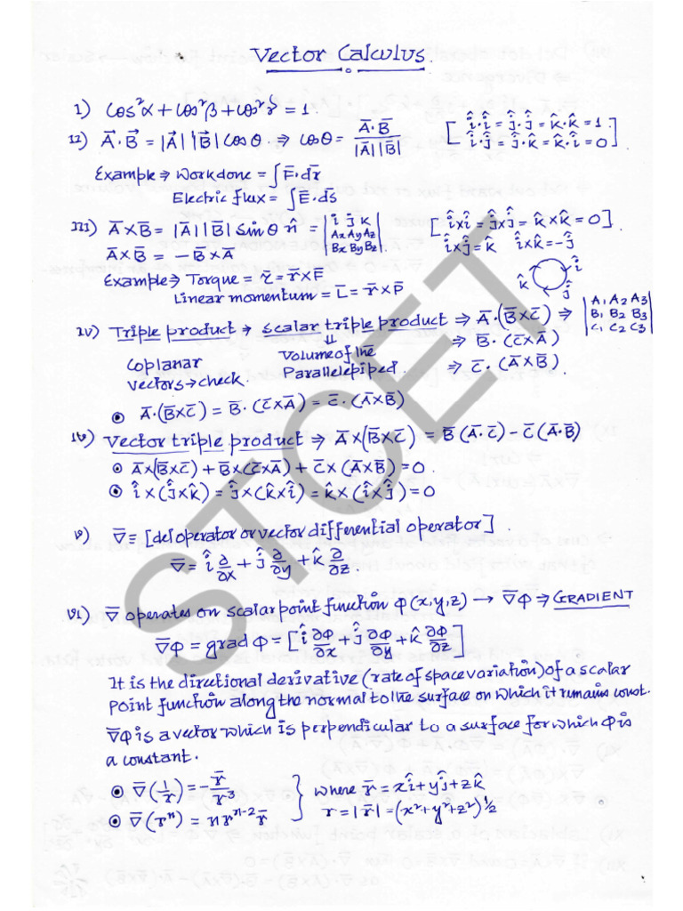 Vector Calculas Formula Sheet | PDF