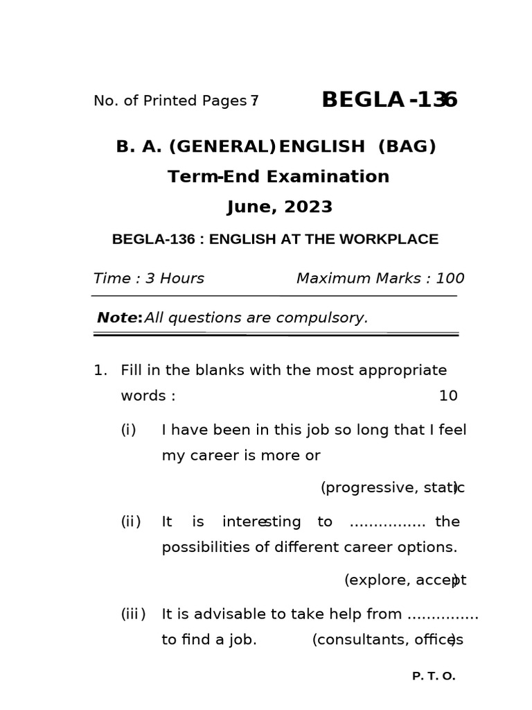 June - 2023 BEGLA-136 | PDF | Linguistics | Syntax