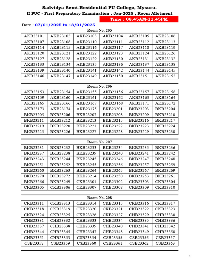 II PU - First Prep Room Allotment | PDF