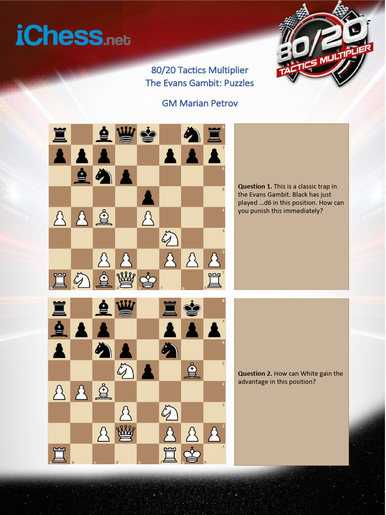 Evans Gambit Tactics and Puzzles | PDF | Board Games | Traditional Games
