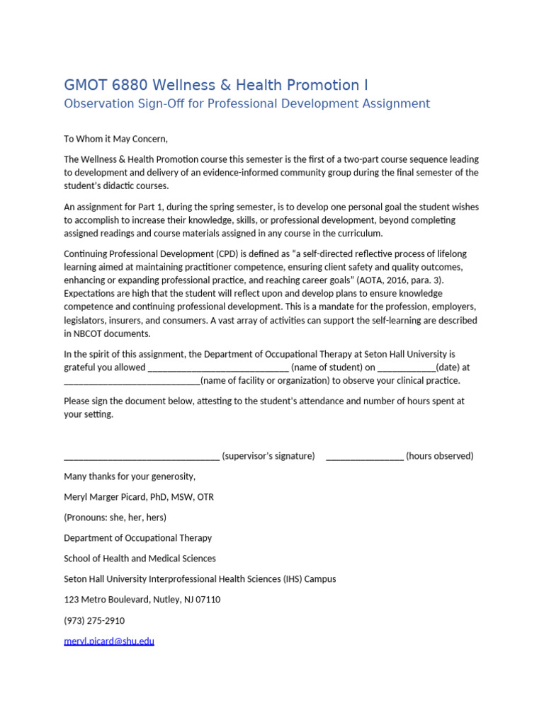 Letter for Observation Professional Development Project(1) | PDF