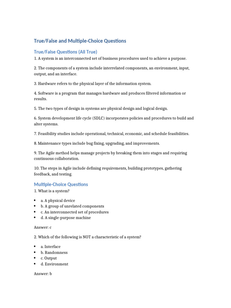 True False and MCQs | PDF | System | Software Development Process True False and MCQs | PDF | System | Software Development Process