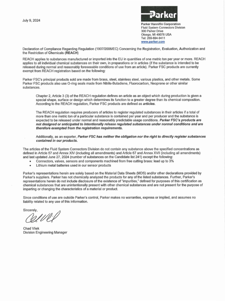 FSC REACH Product Declaration | PDF