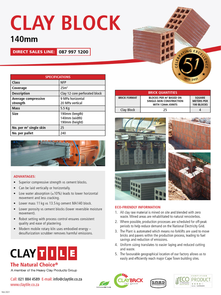 2021 - Claytile 140 Clay Block | PDF | Brick | Cement