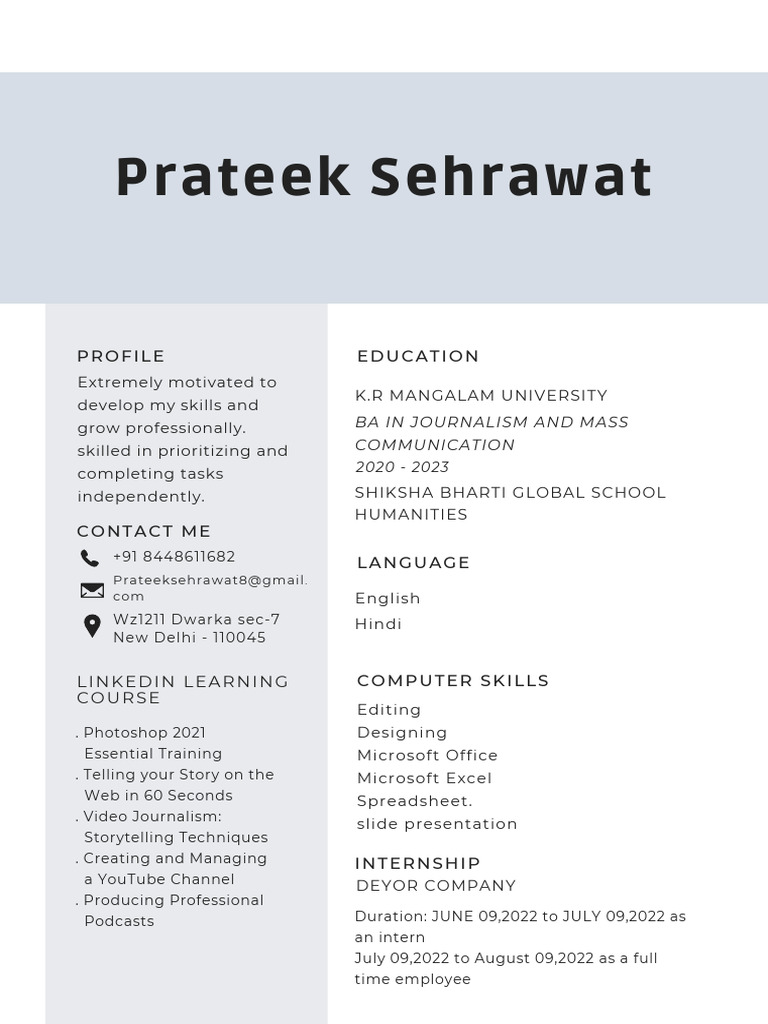 Prateek cv | PDF